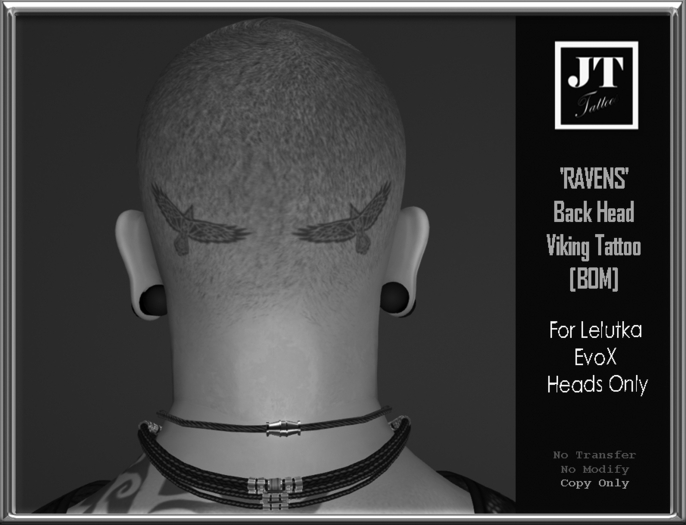 Second Life Marketplace - DEMO_[JT] 'Ravens' Back Head Viking Tattoo ...